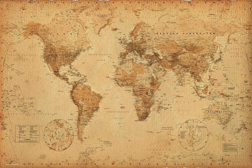 VINTAGE WORLD MAP, Rustic Antique Version, Size 24x36 | eBay