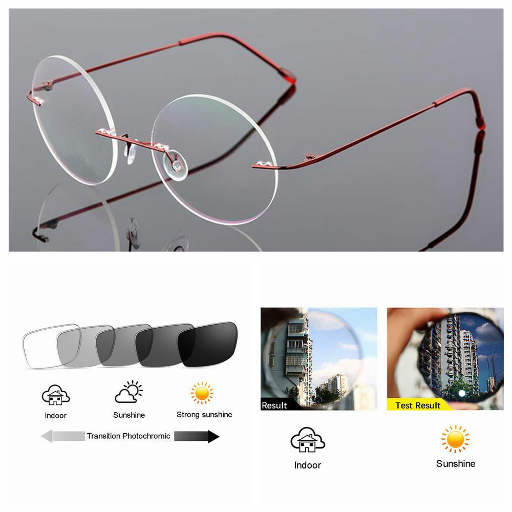Bifocal Transition Photochromic Round Rimless Flexible Reading Glass +1 ...