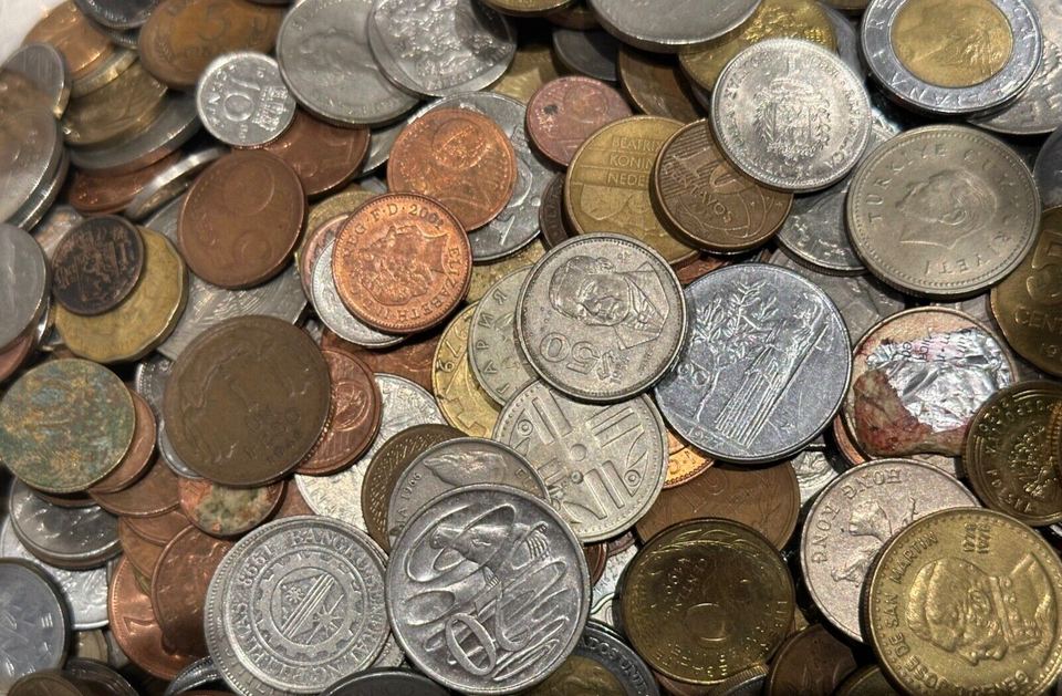 1+ Lbs BULK LOT INTERNATIONAL WORLD 85-105 Coins Based On Weight Free ...