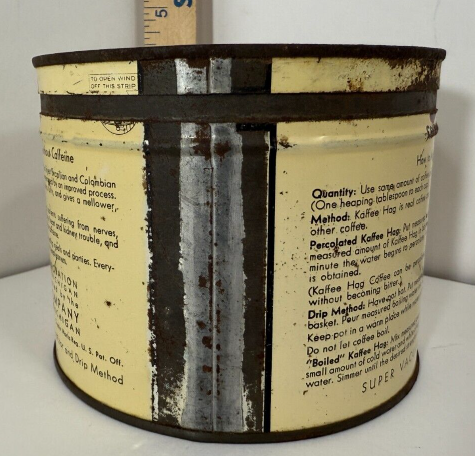 Kellogg's Kaffee Hag Coffee Tin Can Key Wind Lid Black Letters Vintage ...
