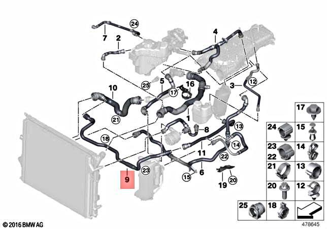 Genuine BMW F20 F21 F22 F23 F30 F31 F32 F33 F34 F35 Hose Radiator ...