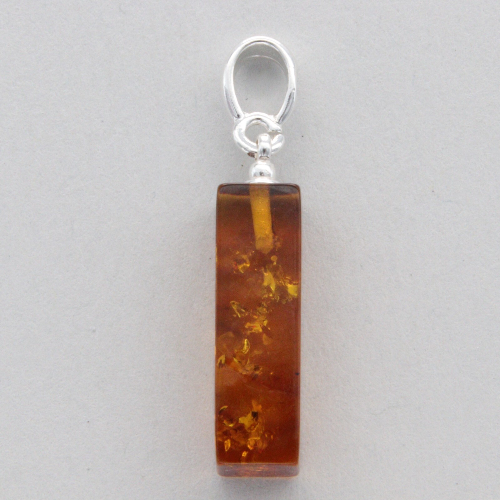 Cognac / Brown BALTIC AMBER Square Pendant 925 STERLING SILVER Poland ...