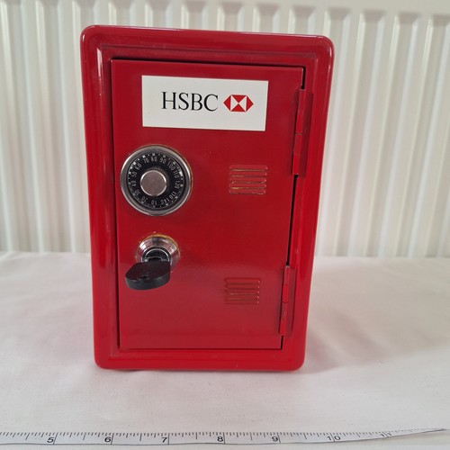 Vintage Collectible HSBC Red Metal Money Box Piggy Bank Lock Box Safe ...
