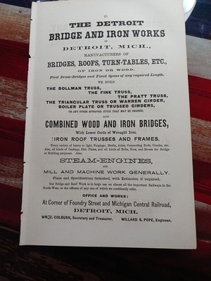 1871 Print Ad DETROIT BRIDGE & IRON WORKS railroad Bridges Turntables ...