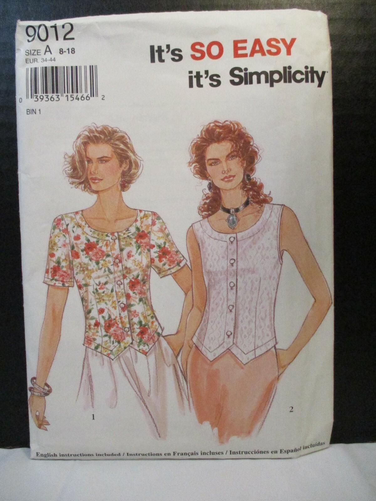 Simplicity Patten 9012 Miss Size A (8-18) Top With Without Sleeves Cut ...