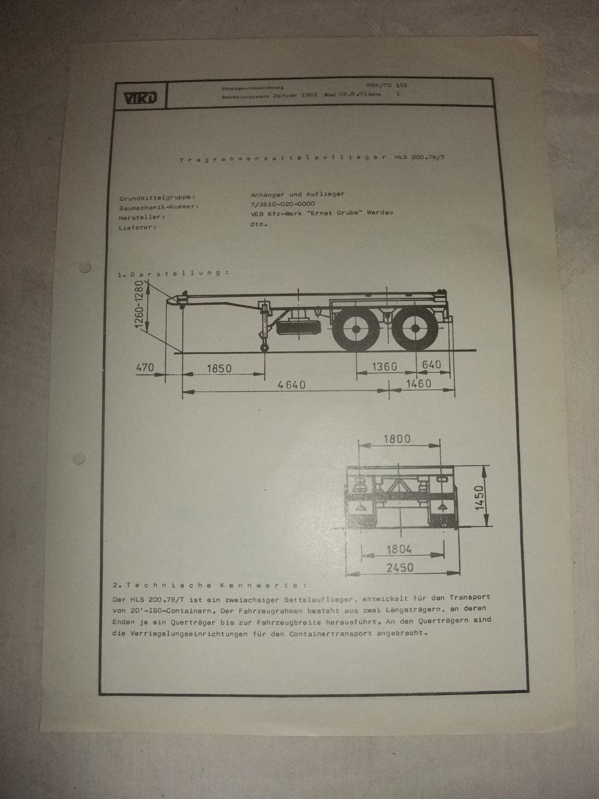 Original DDR Reklame Datenblatt Plattformauflieger HLS 200.78/T VEB ...