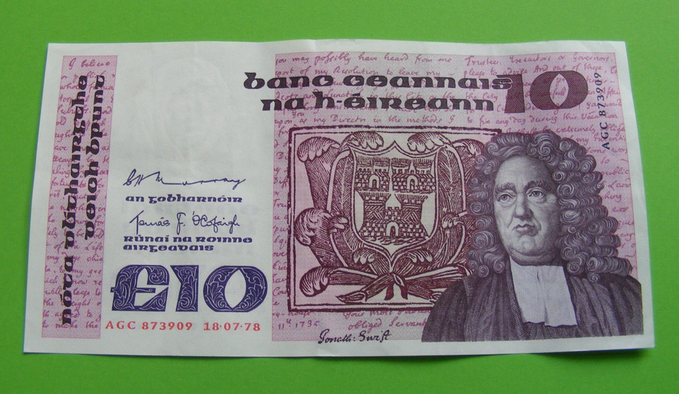 1978 Ireland Ten Pound Note Consecutive Pair Old Irish £10 Banknote ...