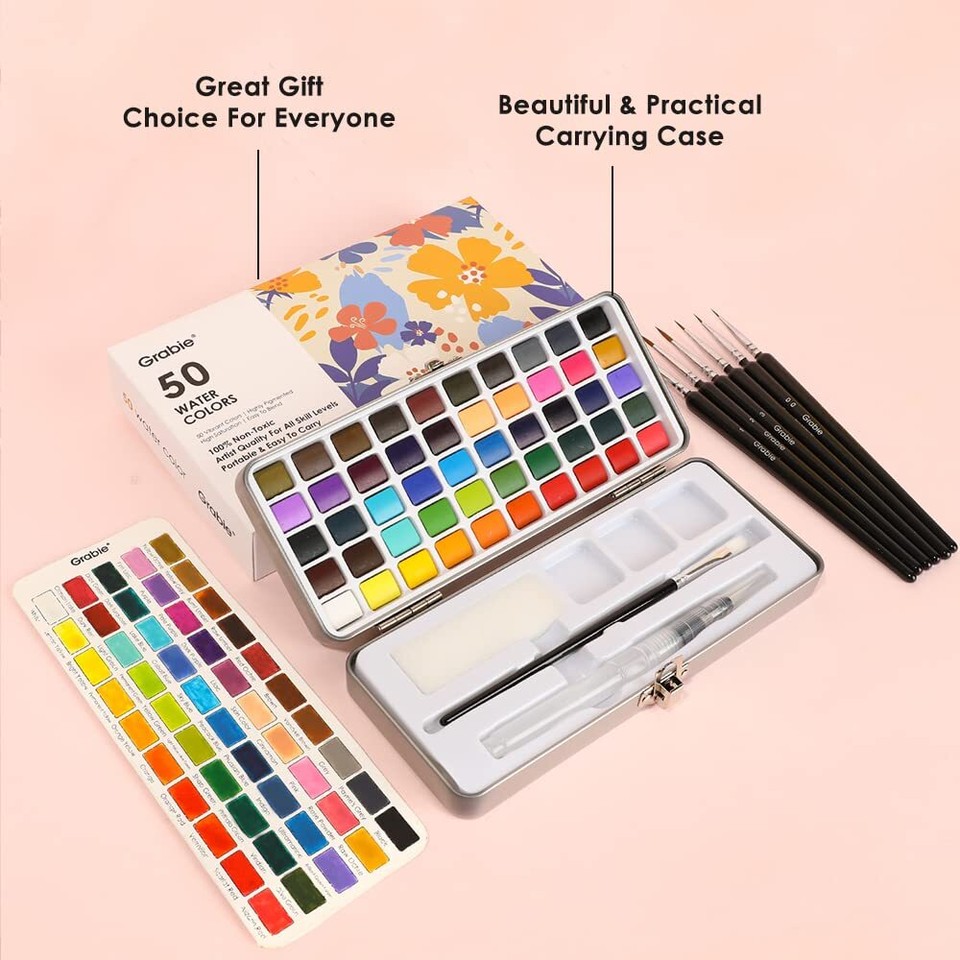 Watercolor Paint Set Great for Painting 50 Colors Detail Paint Brush ...