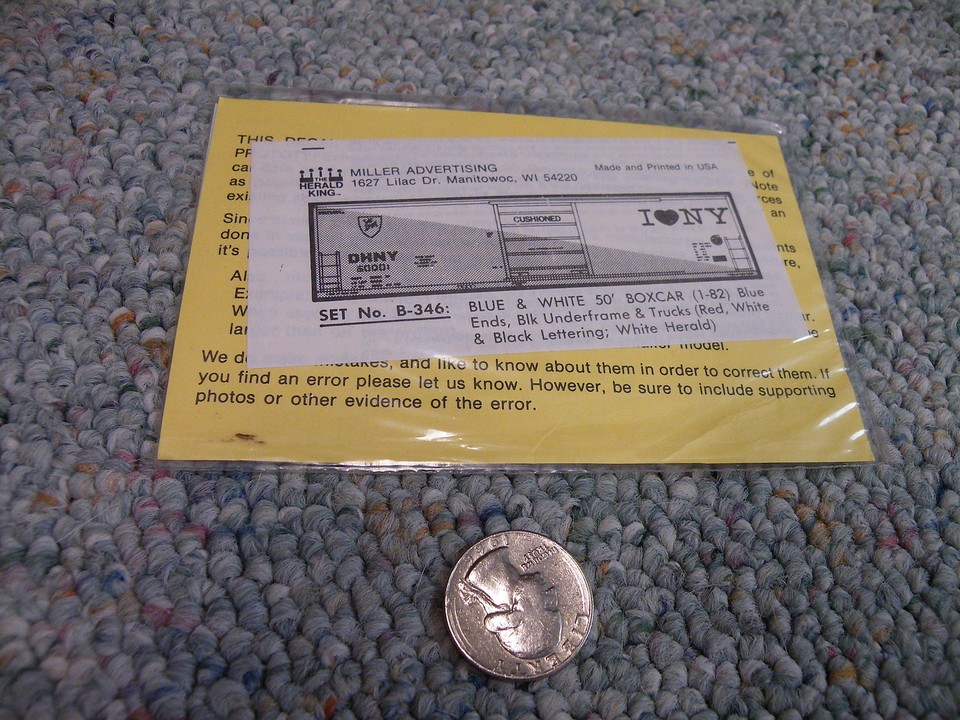 Herald King decals HO B-346 DHNY I Love NY blue white 50' box car M151 ...