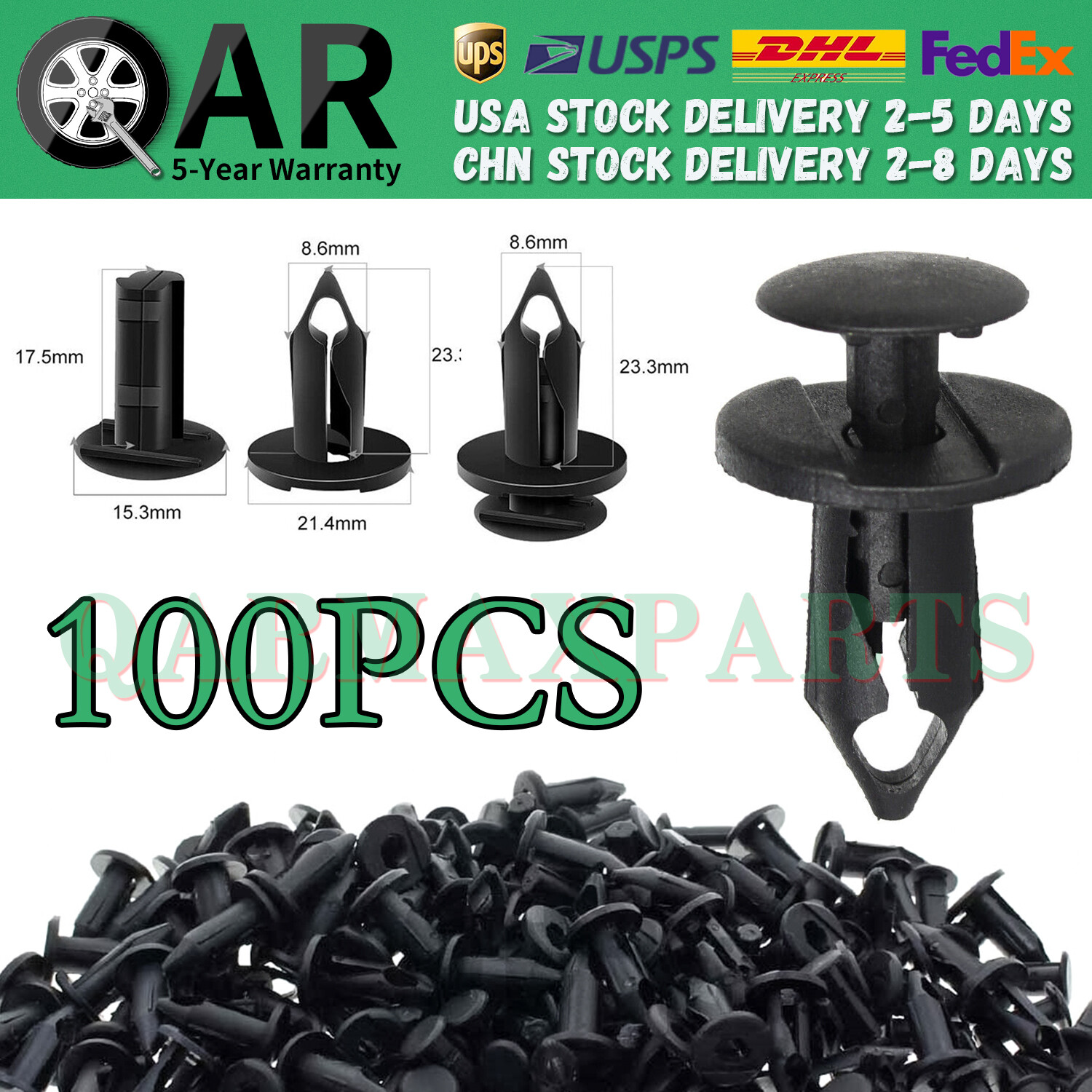 100x ATV Retainer Clips Push Pin Splash Guard Body Panel For Honda 8mm ...
