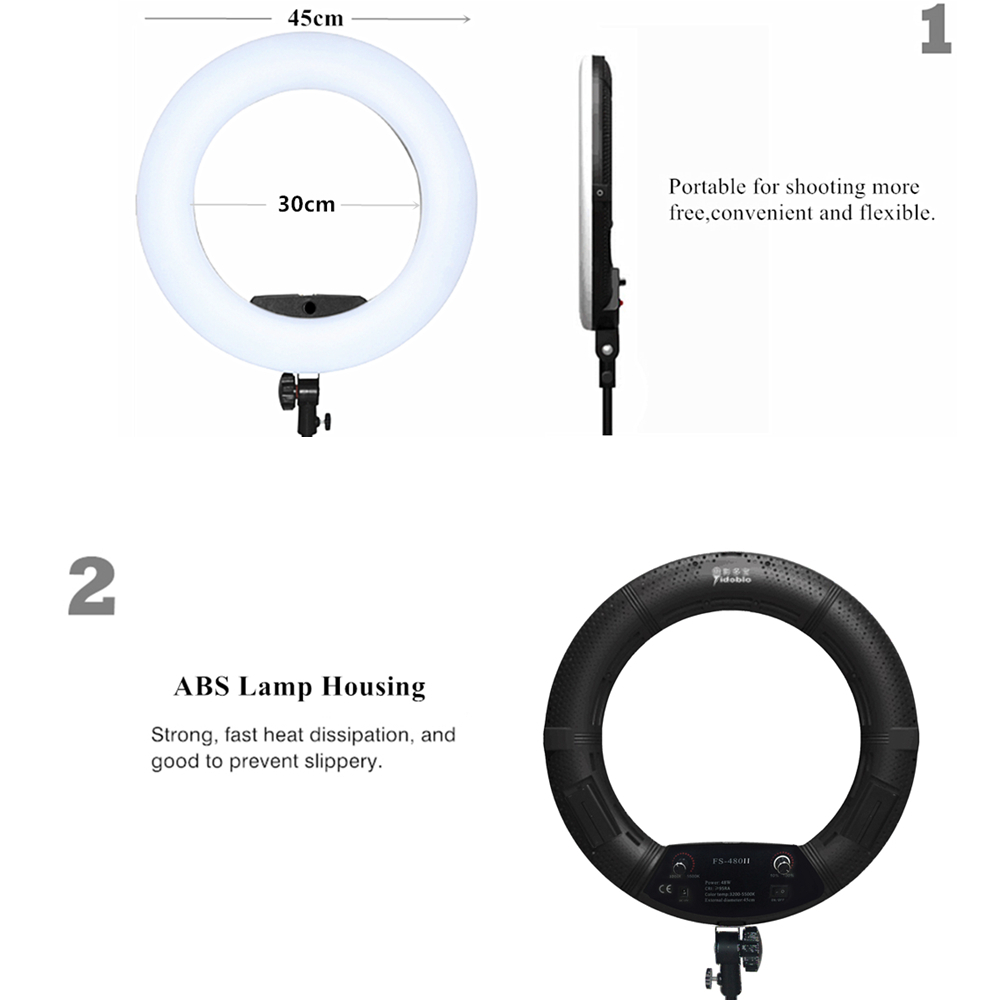 Yidoblo 48W FS-480II LED Ring Light Dimmable Photography Lamp For ...