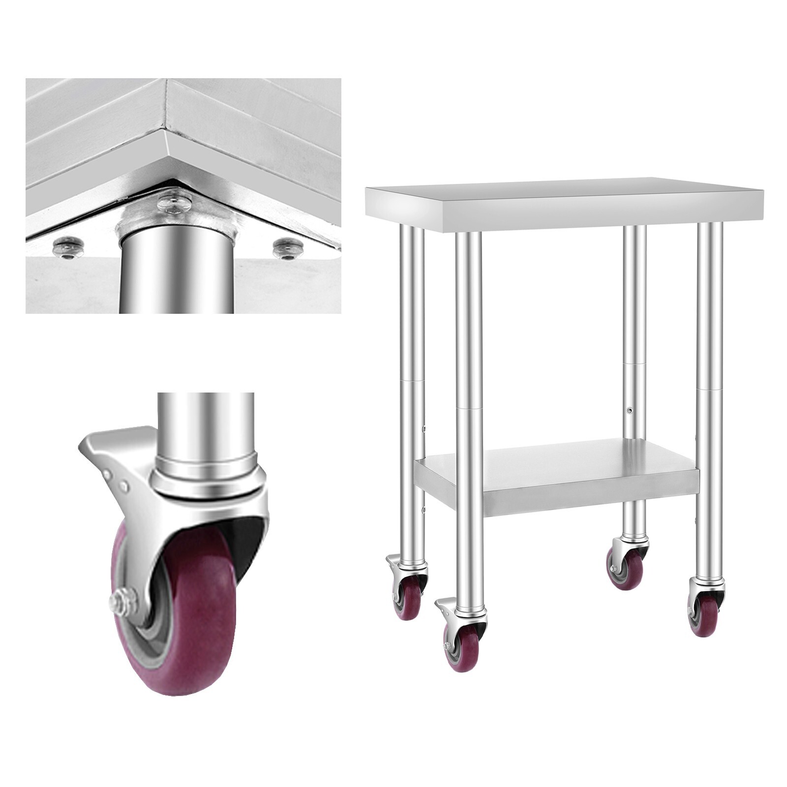 VEVOR Stainless Steel Work Pre Table with Wheels 24X18inch Adjustable ...