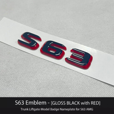S63 AMG Emblem GLOSS BLACK & RED Rear Trunk Badge Nameplate For ...