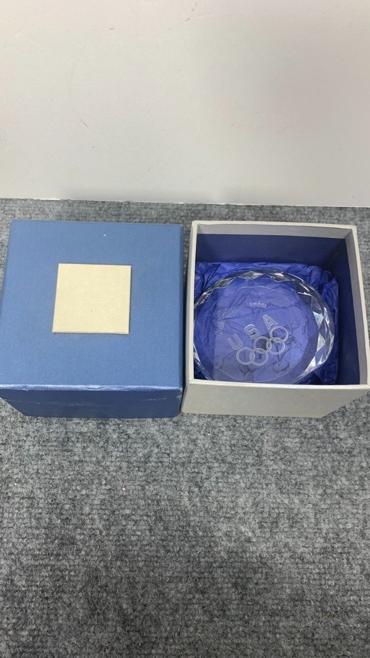 Paperweight USA Olympics Six Ring Member Crystal Glass Collectible READ ...