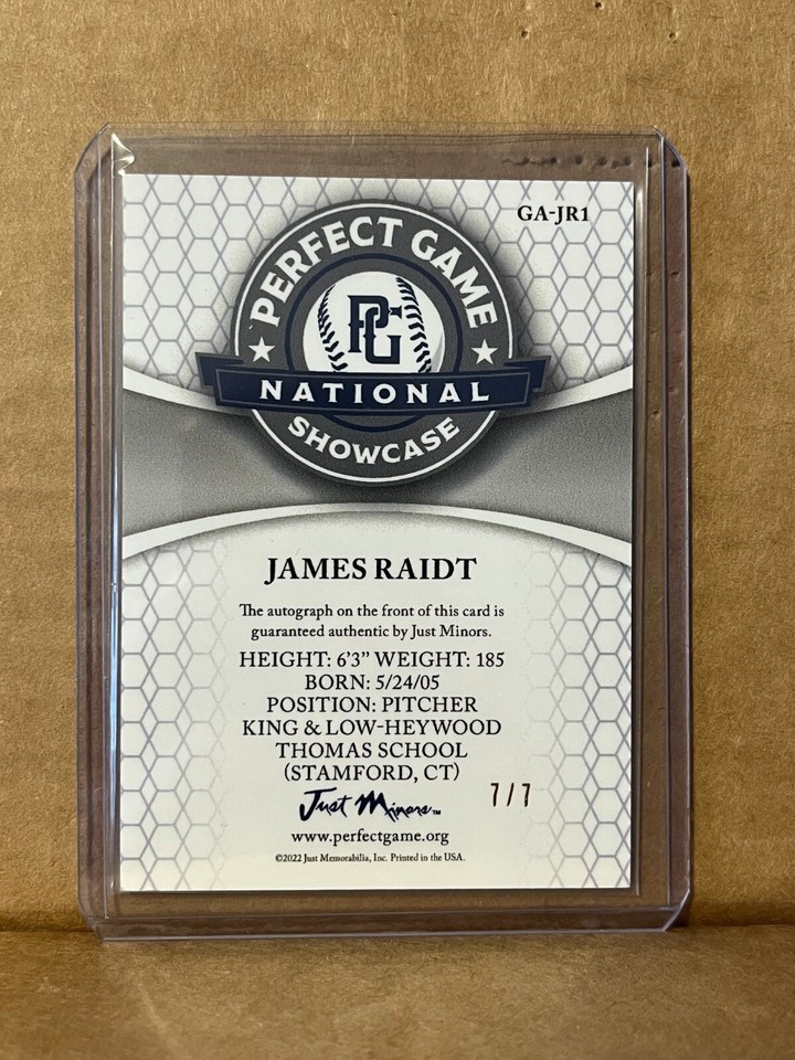 JAMES RAIDT 2022 LEAF PERFECT GAME NS JUST MINORS AUTO /7 GA-JR1 | eBay