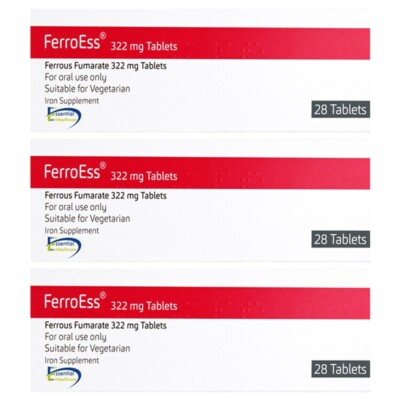 FerroEss Ferrous Tablets 322mg - Iron Tablets - 28 Tablets x 3 PACK ...