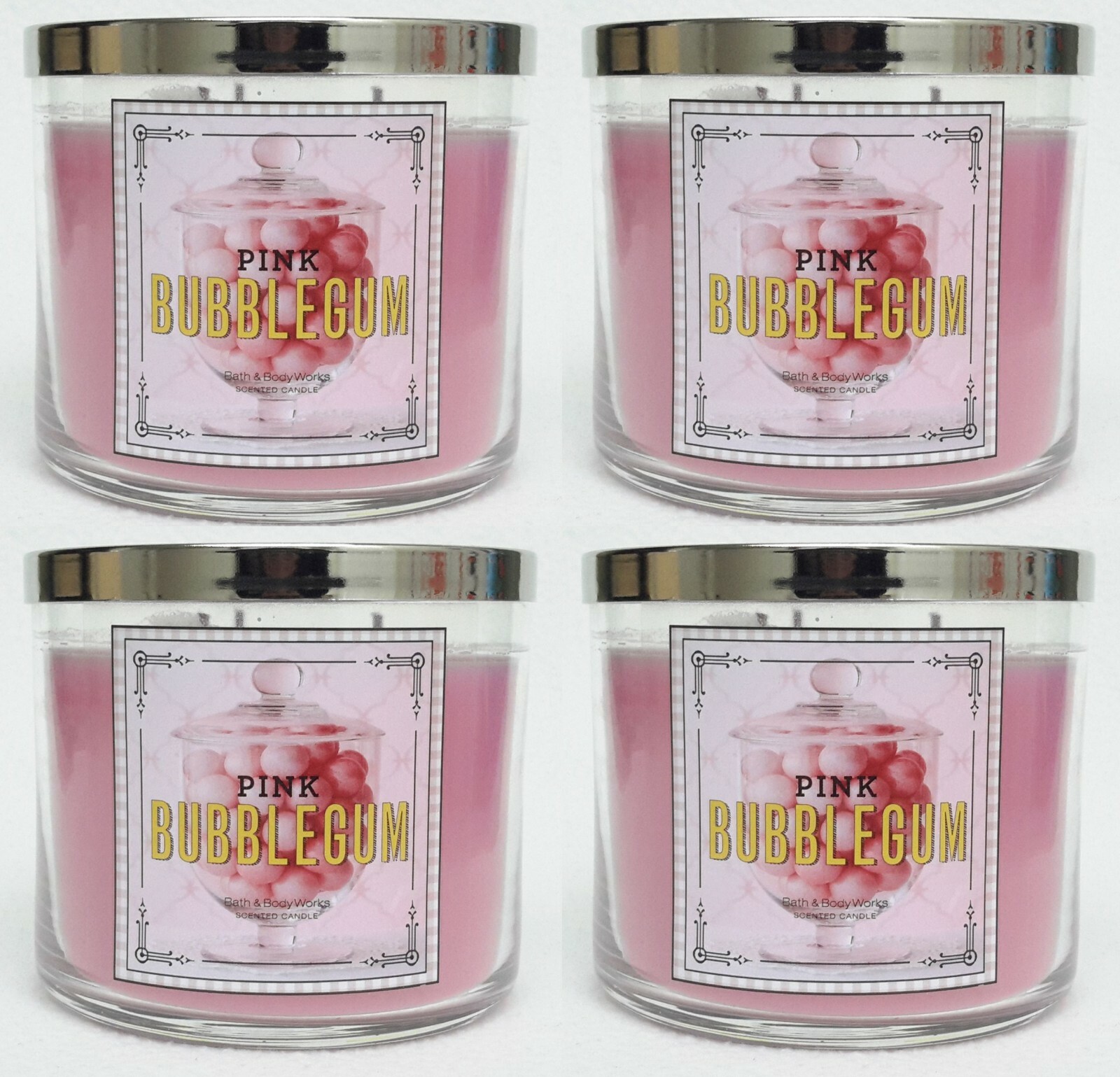 4 Bath & Body Works PINK BUBBLE GUM 3-Wick Scented Wax Candle 14.5 oz ...