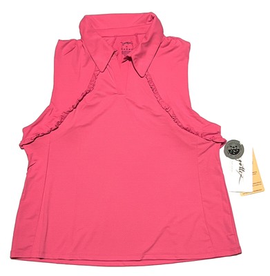 Gottex Size XL Sleeveless Ruffle Golf Tank Top Shirt Collar Hot Pink ...