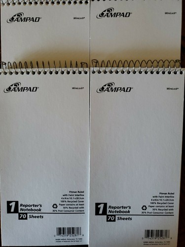 Pocket size 4x8 Lot of 4 Reporter Pad Spiral Notebook 70 Sheet Pitman ...
