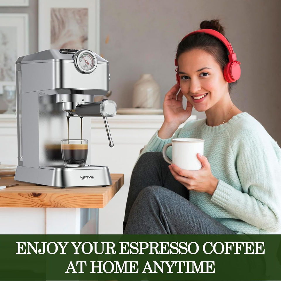 Espresso Machine, 20 Bar Stainless Steel Espresso Maker Silver Coffee ...