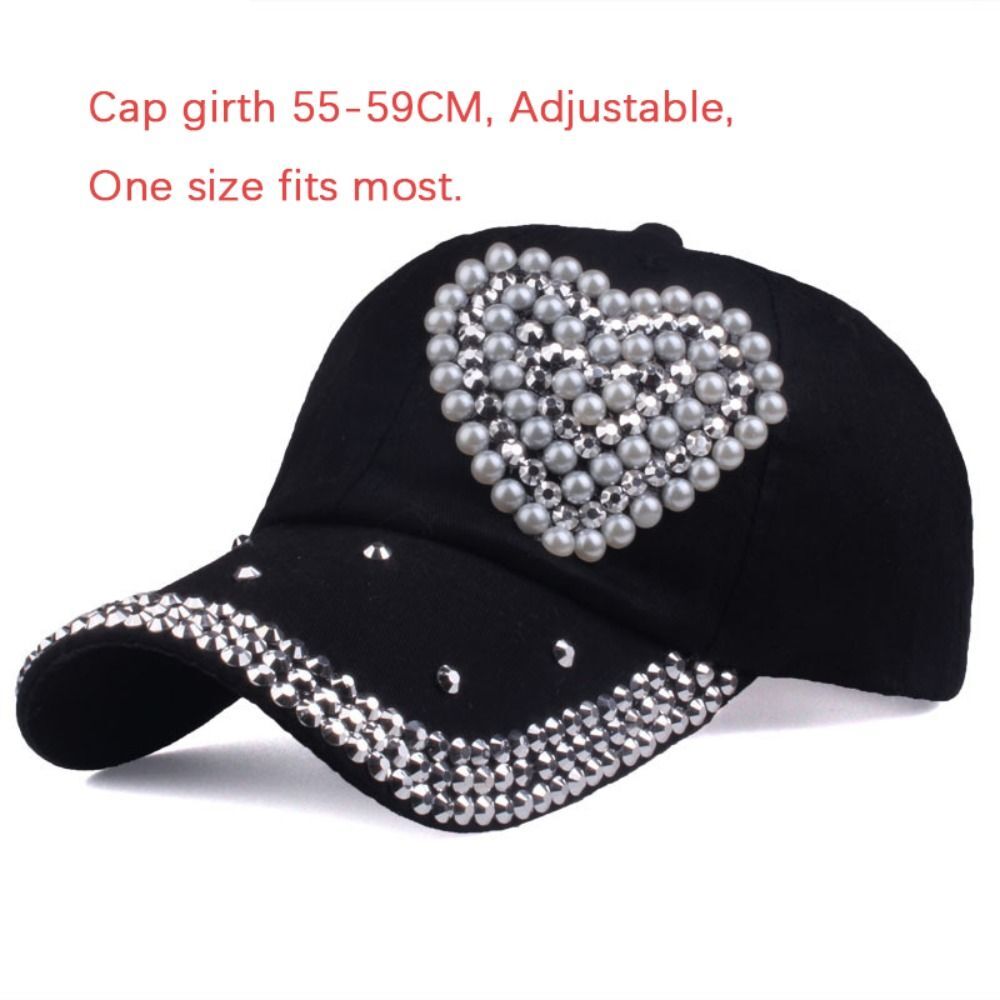 Rhinestones Studded Baseball Caps Heart Shaped Peaked Cap Women Man ...
