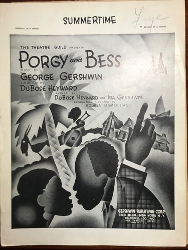 PORGY AND BESS Gershwin 1935 SUMMERTIME (B Minor) Show Vintage Sheet ...