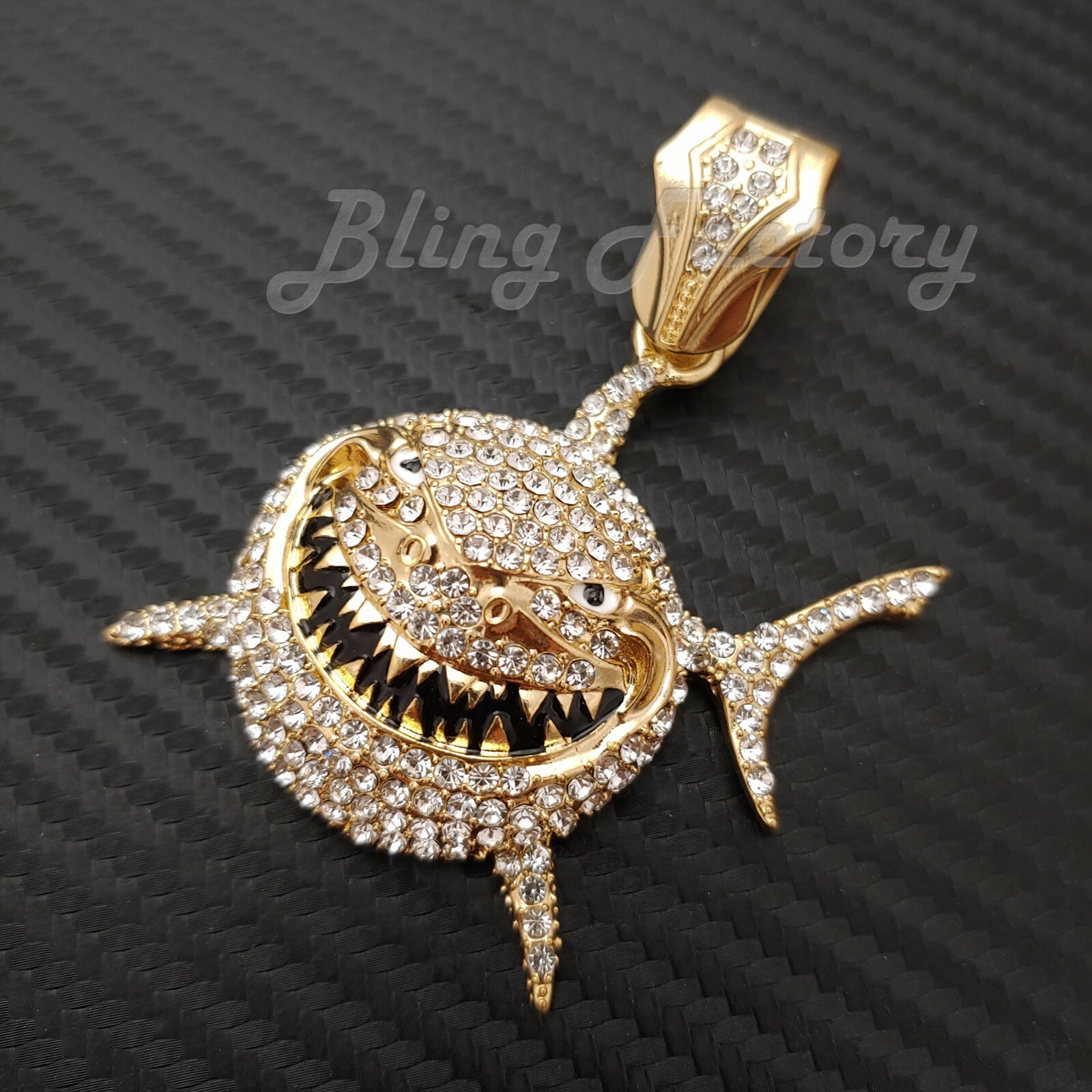 6ix9ine Iced Shark Pendant & 18" Iced Cuban & 1 Row Chain Bling ...