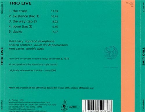 STEVE LACY/KENT CARTER/ANDREA CENTAZZO TRIO LIVE NEW CD 8012980502728| eBay