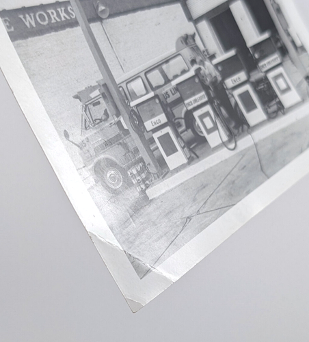 Vintage Photo Gas Service Station Enco Pumps Bus Motorcycle | eBay