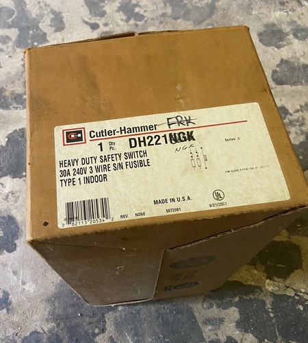 NEW EATON / CUTLER-HAMMER DH221NGK DISCONNECT SAFETY SWITCH 2P 3W 30A ...