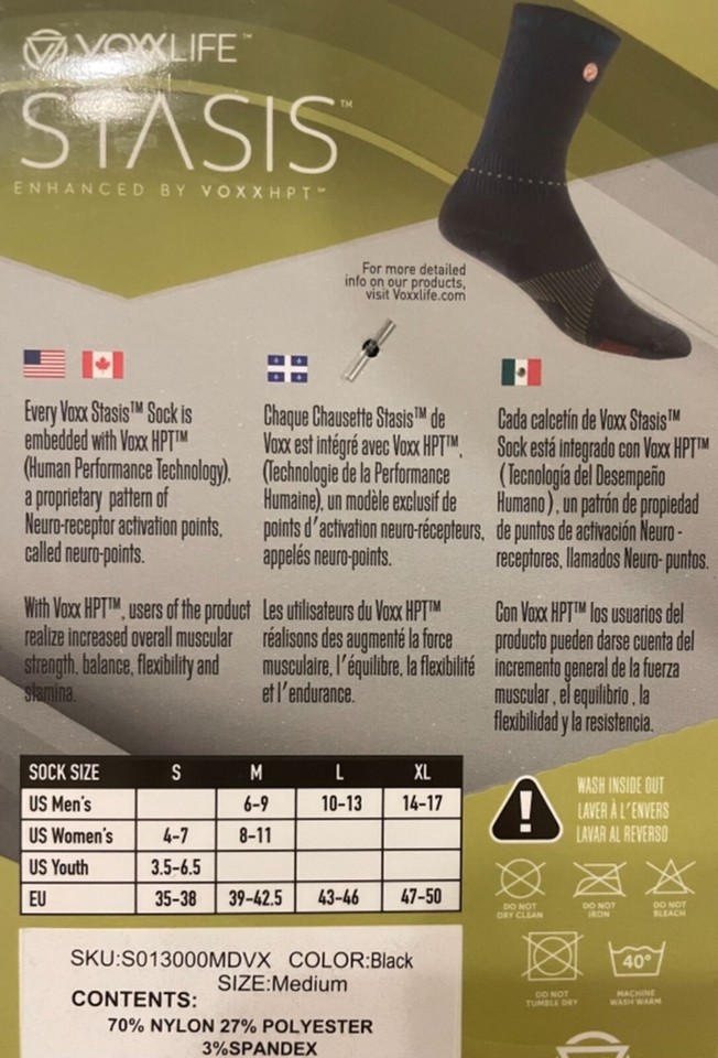 VoxxLife Stasis Socks Enhanced By VOXX HPT Athletic Crew (Unisex) | eBay