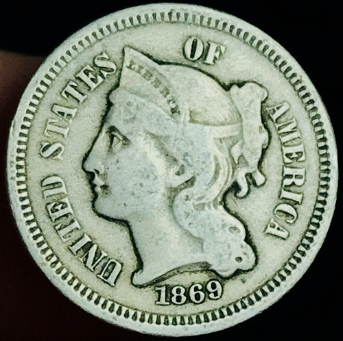 1869 Three Cent Nickel Piece 3C Ungraded Circulated US Type Coin ...