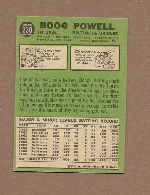 1967 Topps baseball card #230 Boog Powell Baltimore Orioles VGEX+ | eBay