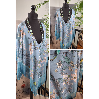 Blue LADIES TUNIC Top Poncho open PIA ROSSINI Womens ONE size 14 16 18 ...