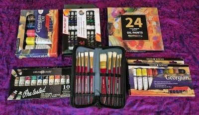 91p Oil Paint & Brush Lot Assorted Brands Colors Arts & Crafts Painting ...