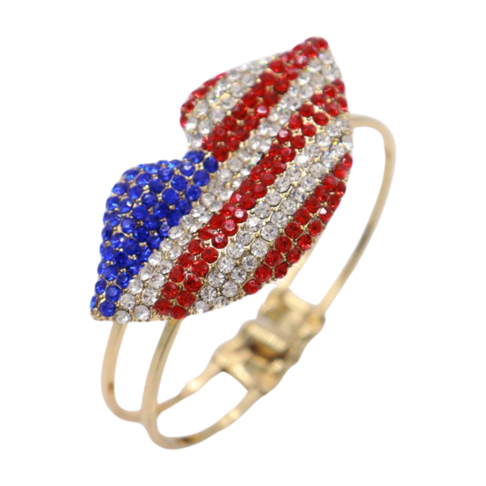 Women Gold Metal Cuff Bracelet Bling USA Flag Kiss Lips Holiday Present ...