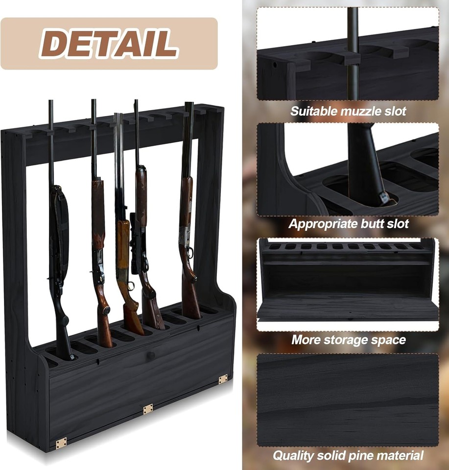 Ten Gun Wooden Standing Floor Gun Display Rack with Storage Compartment ...
