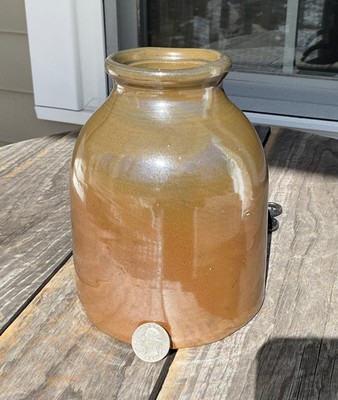 Antique Prim Brown Stoneware Bottle Canner Preserve Jar Vase Crock w ...