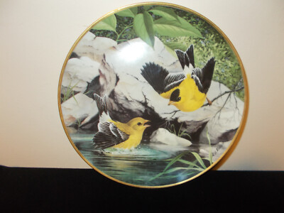 Collector plate goldfinch bathing in pond signed Anthony j Rudisill | eBay