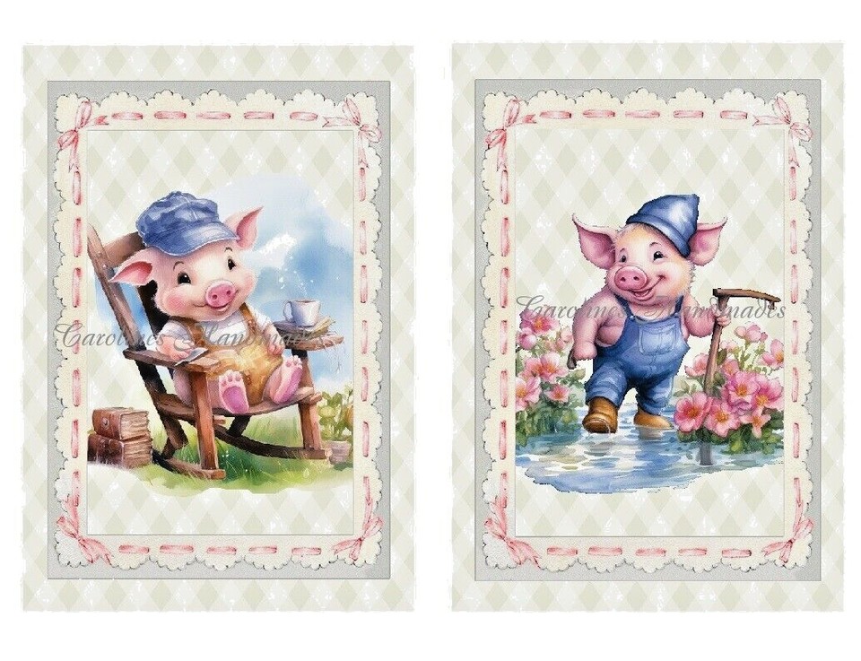 Cute Farmer Pigs A Designer MULTI-SIZE SET Cotton Fabric Quilt Blocks ...