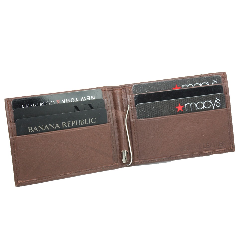 Men's Lambskin Leather Spring Money Clip Compact Bifold Front Pocket ...