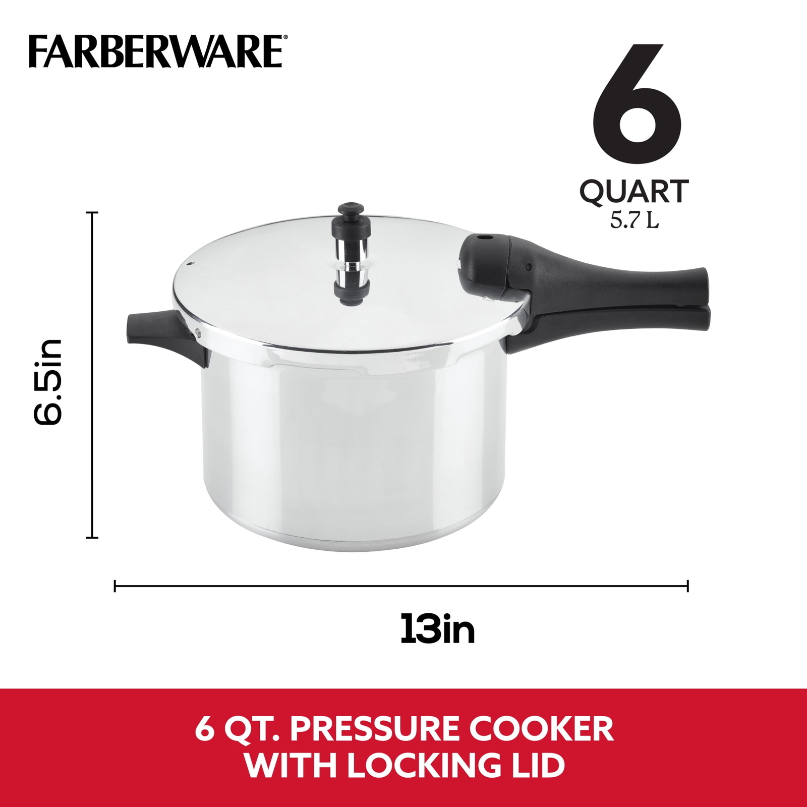 Farberware 6-Quart Aluminum Stovetop Pressure Cooker, 15 PSI Durable ...