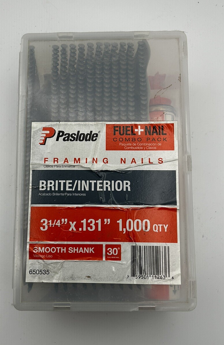 Pack of 1000 Paslode 650535 FUEL+NAIL Collated Framing Nails, 3 1/4 In ...