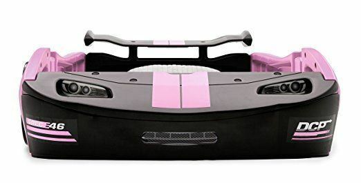 Girls Pink Race Car Bed Frame Twin Size Platform Plastic Kids Bedroom ...
