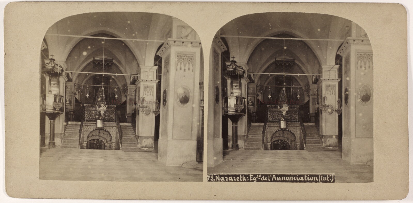 Church of the Annunciation Nazareth Israel Photo Stereo Vintage Albumen ...