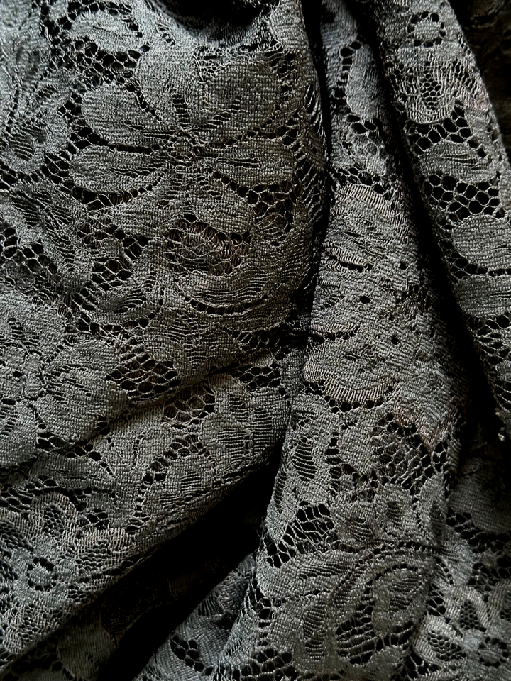 Vintage Black Corded Floral French Lace Fabric 46" W 2.4ydBridal ...