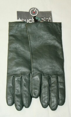 TOUCHPOINT WOMENS Leather CASHMERE GLOVES Dark Pine Green SZ L NWT MSRP ...
