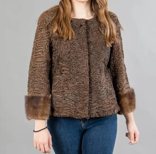 Real Astrakhan Fur Jacket Brown Color With Mink Fur Details All Sizes ...