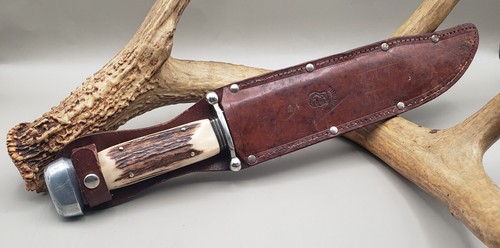 ANTON WINGEN Germany Antique 13" Stag Bowie Knife With Original Sheath ...