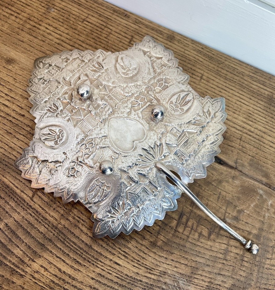 Indian Kutch or Kashmiri Chinar Leaf Sweetmeat Repousse Plate-Silver ...